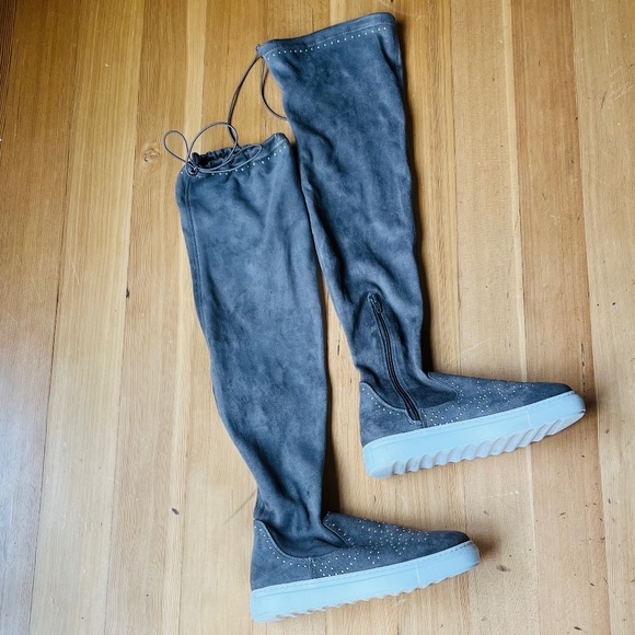 J Slides | Shoes | J Slides Gray Suede Over The Knee Boots 65 | Poshmark